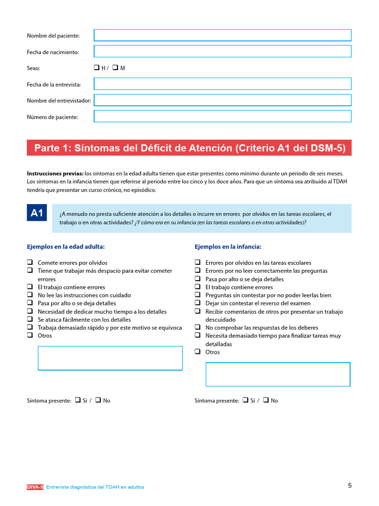 Diagnóstico TDAH Adultos: DIVA-5 | PDF | Desorden hiperactivo y deficit ...