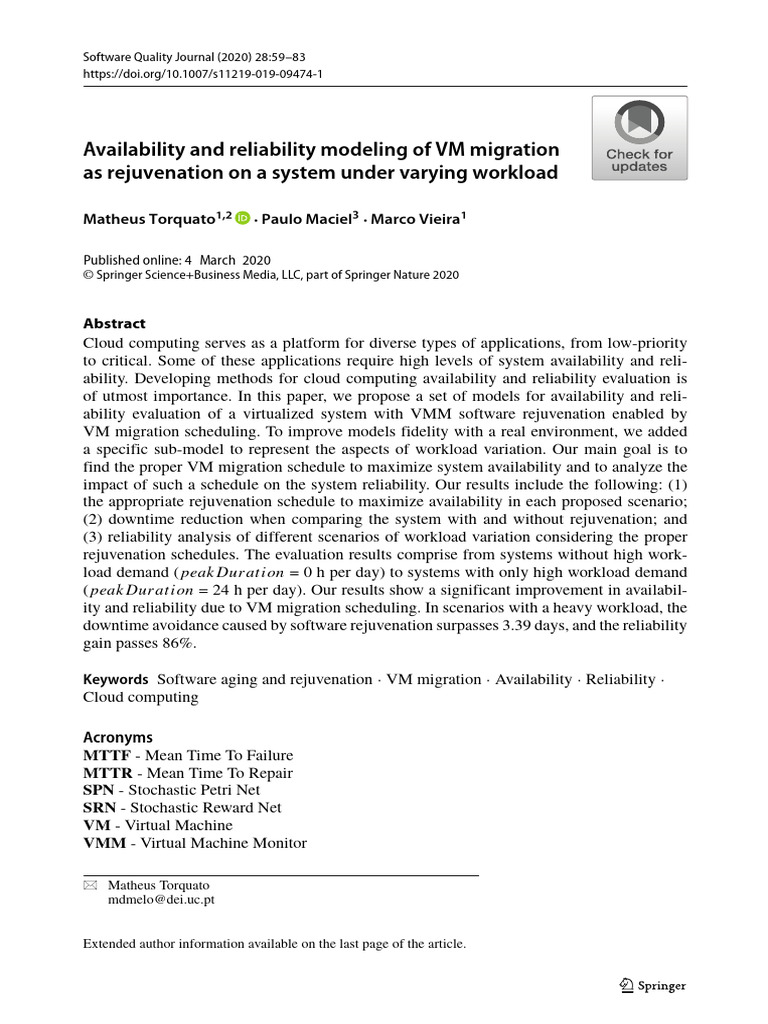 1 - Availability and Reliability Modeling of VM Migration As Rejuvenation On A System Under ...
