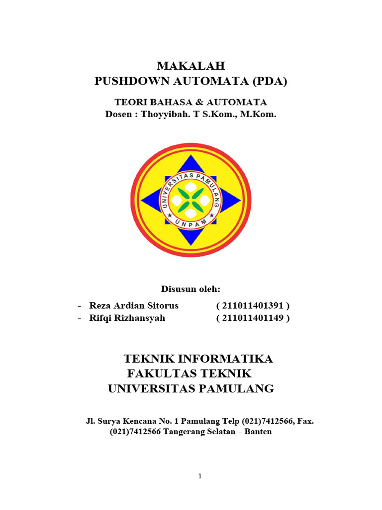 Makalah Push Down Automata (PDA) | PDF