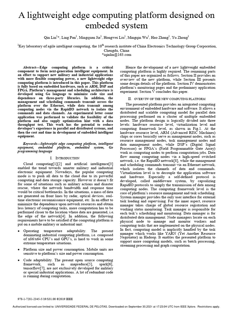 A Lightweight Edge Computing Platform Designed On Embeded System Pdf Computer Network