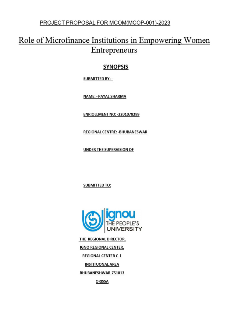 Project Synopsis - Mcom | Download Free PDF | Microfinance ...
