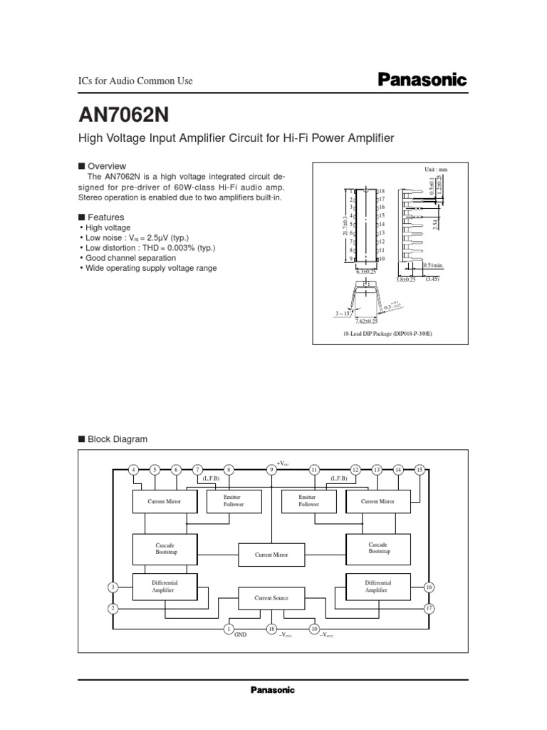 AN7062 Marantz IC Amps Datasheet | PDF | Amplifier | Distortion