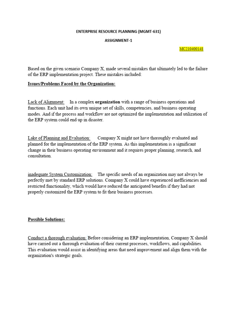 MGMT-631 Assignment 1 | Download Free PDF | Enterprise Resource Planning | Information ...