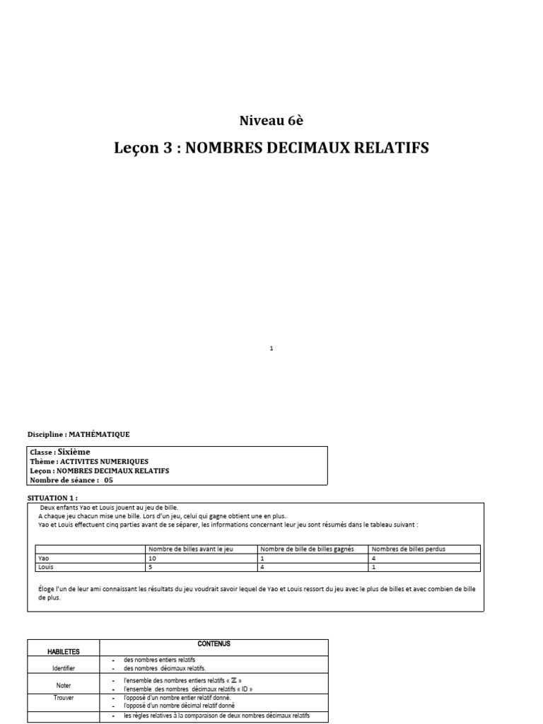 Nombres Décimaux Relatifs | PDF | Entier relatif | Entier naturel