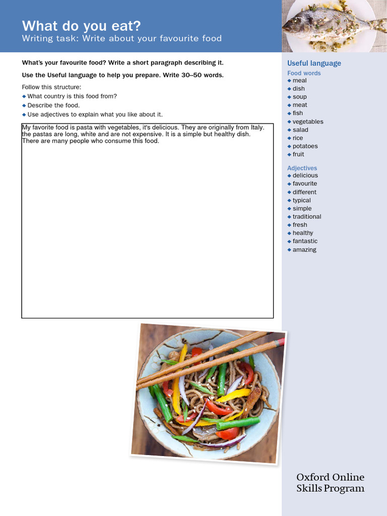 What Do You Eat?: Writing Task: Write About Your Favourite Food | PDF ...