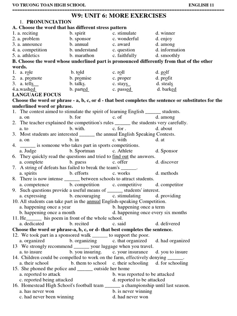W9 - TC - Unit 6 - More Exercises | PDF | Olympic Games | Multi Sport Events