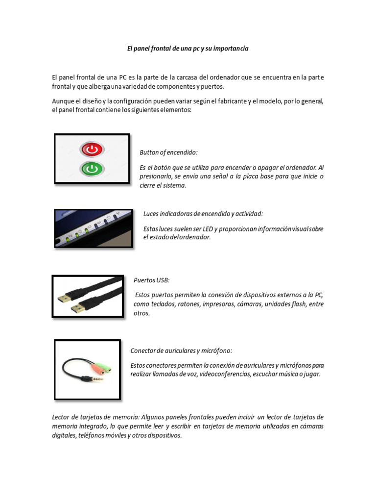 El panel frontal de una pc y su importancia | PDF