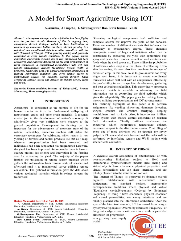 A Model For Smart Agriculture Using IOT | PDF | Internet Of Things ...
