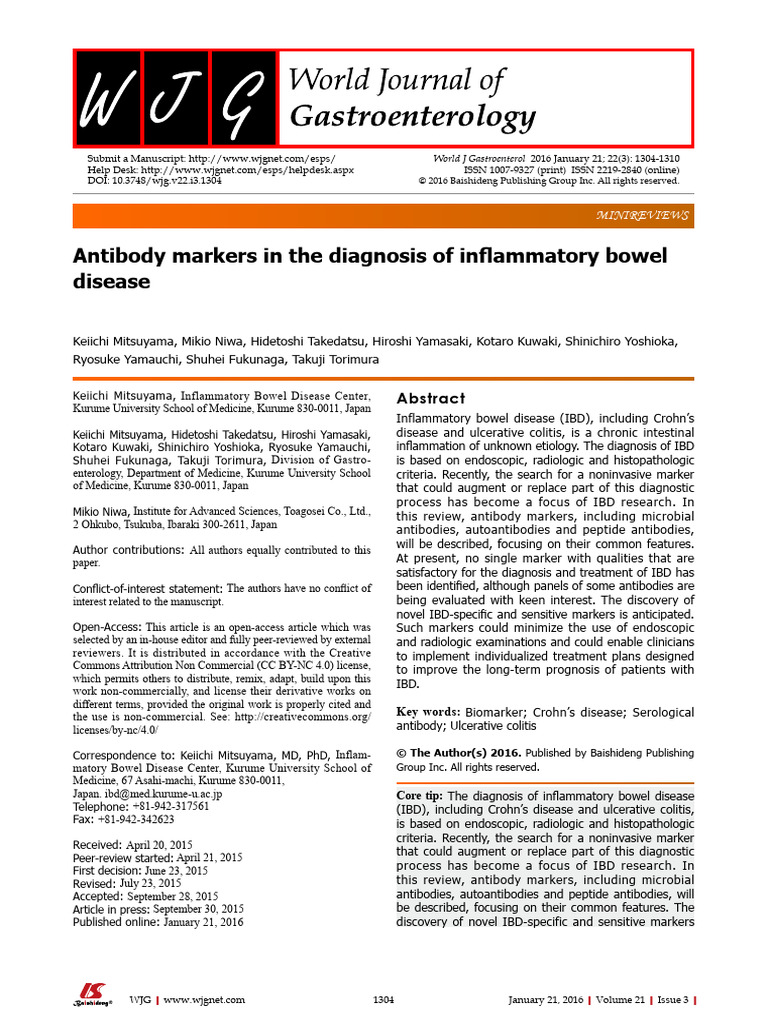 Antibody Markers in The Diagnosis of Inflammatory Bowel Disease | PDF ...