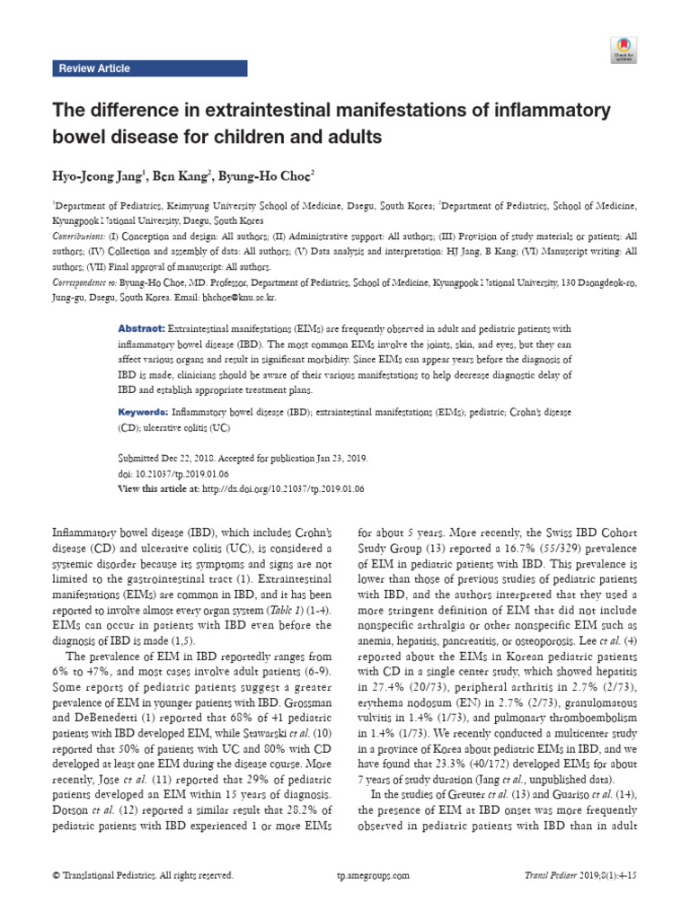 The Difference in Extraintestinal Manifestations of Inflammatory Bowel ...