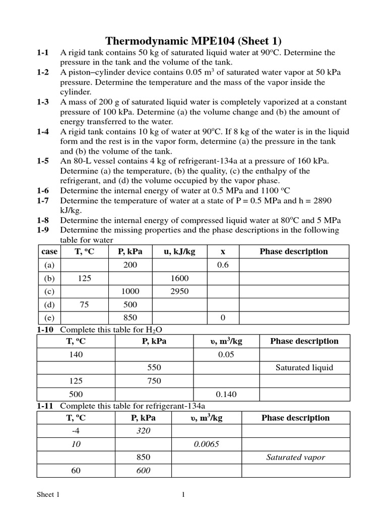 Thermodynamic (Sheet 1) | PDF | Enthalpy | Phase (Matter)