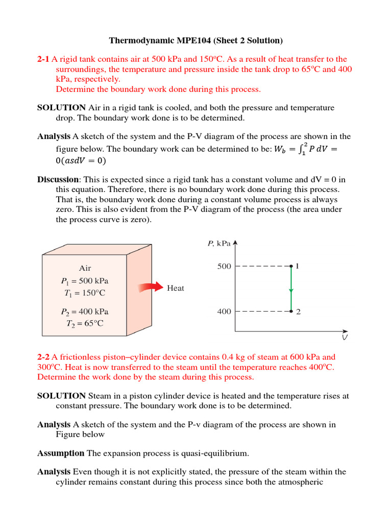 Thermodynamic (Sheet 2 Solution) | PDF | Gases | Pressure