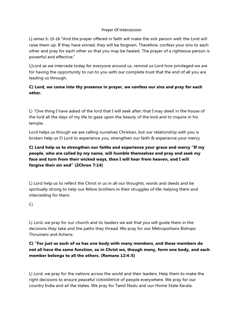 Prayer of Intercession | PDF | Prayer | Confession (Religion)