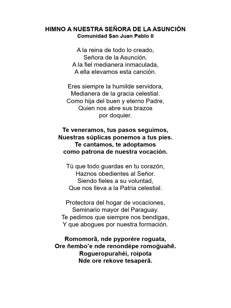 Himno A La Virgen de La Asuncion 2do Curso | PDF