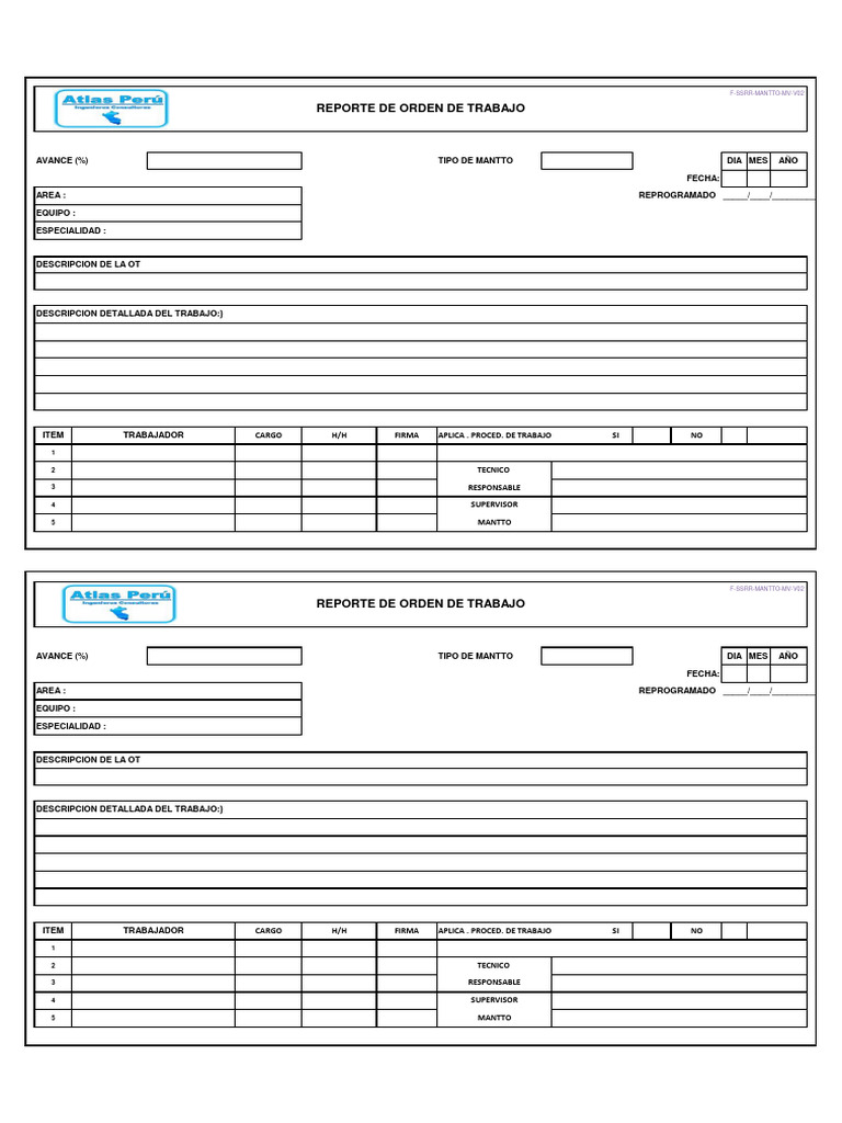 Formato Reporte De Trabajo Pdf