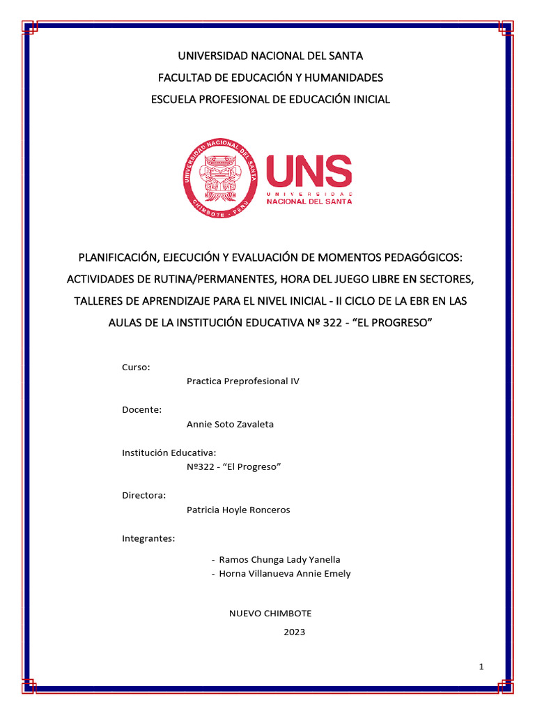 INFORME DE PRÁCTICA PREPROFESIONAL IV- I UNIDAD | PDF | Aprendizaje | Evaluación