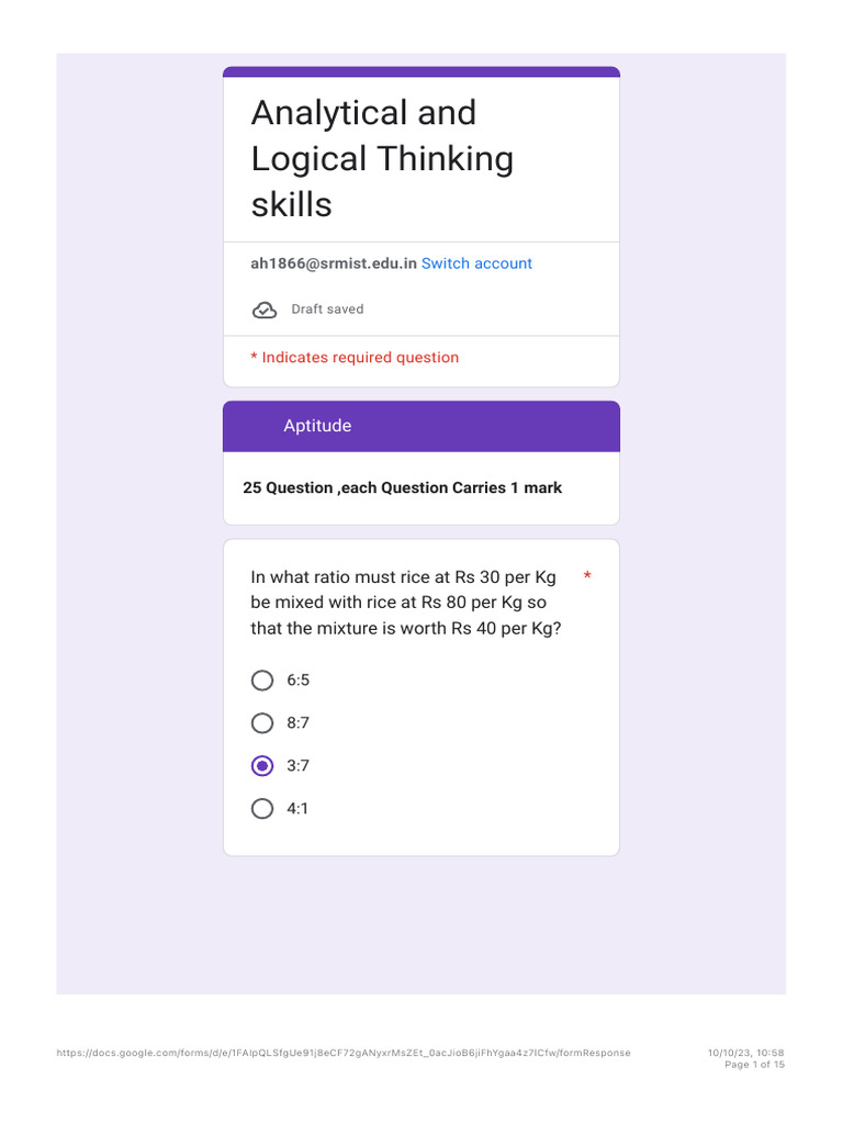 Analytical and Logical Thinking Skills | PDF