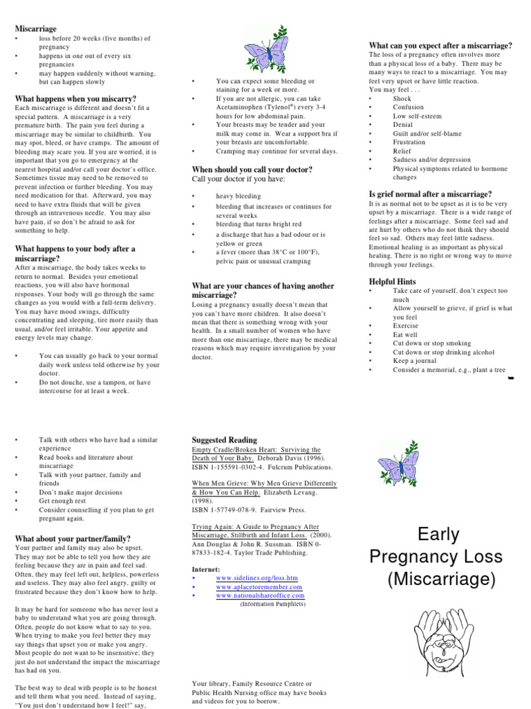 Miscarriage Earl Pregnancy Loss Brochure | PDF | Miscarriage | Pregnancy