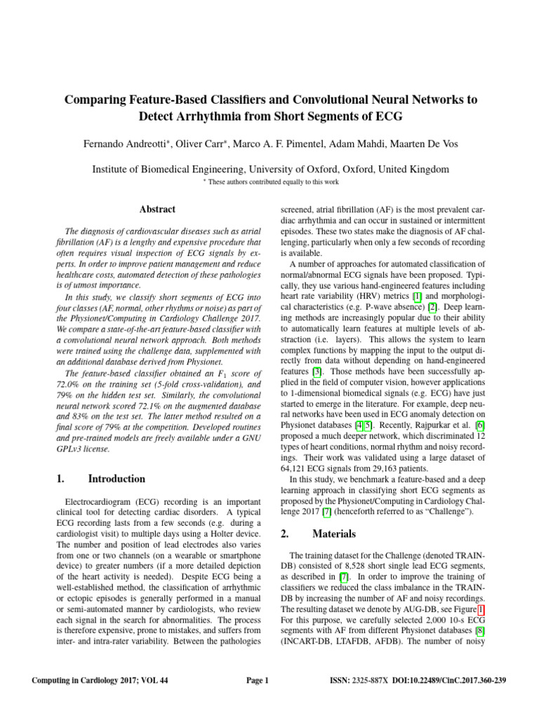 Comparing Feature Based Classifiers And Convolutional Neural Networks To Detect Arrhythmia From