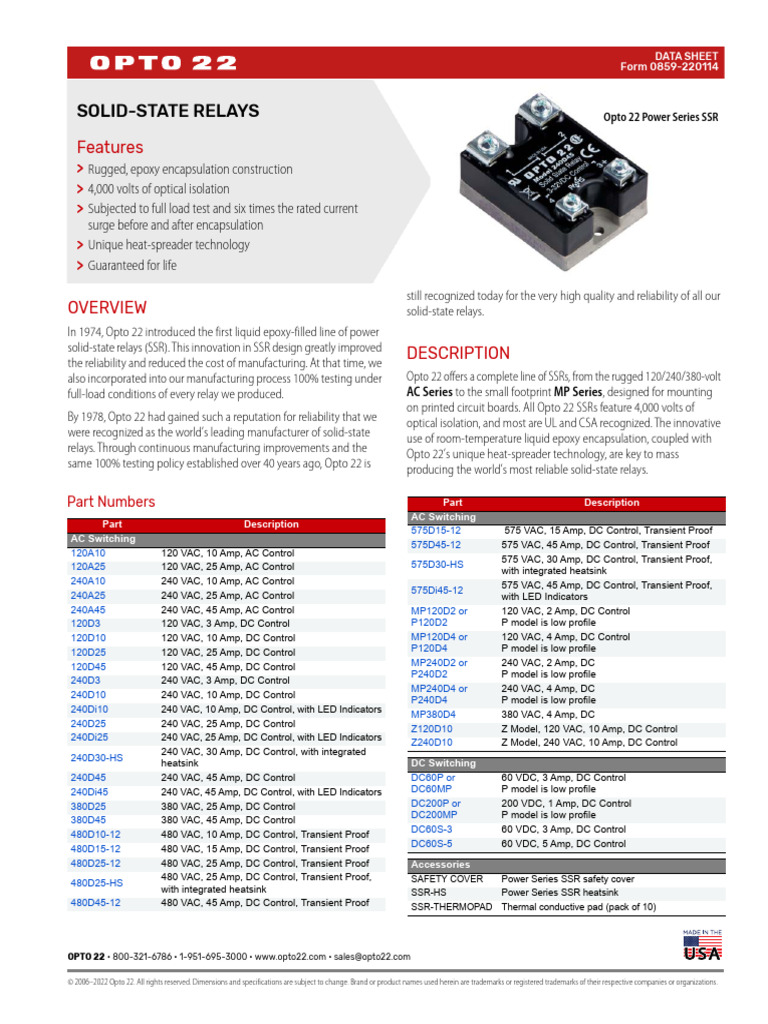 Solid State Relays Data Sheet | PDF | Relay | Alternating Current