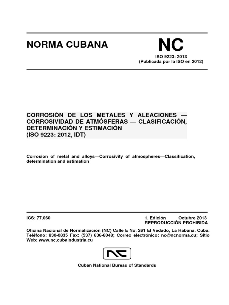 NC-ISO 9223 A2013 21p Zas | PDF | Corrosión | Entorno natural