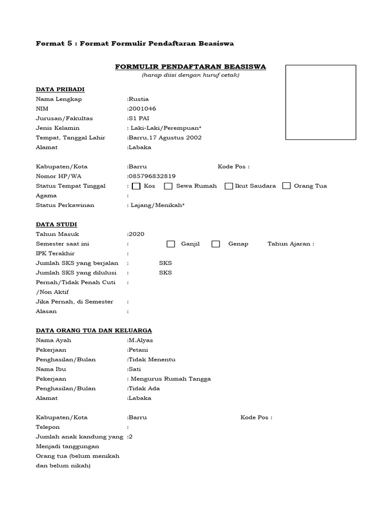 E. Format 5 Pendaftaran Beasiswa Rustia | PDF | Karier & Perkembangan