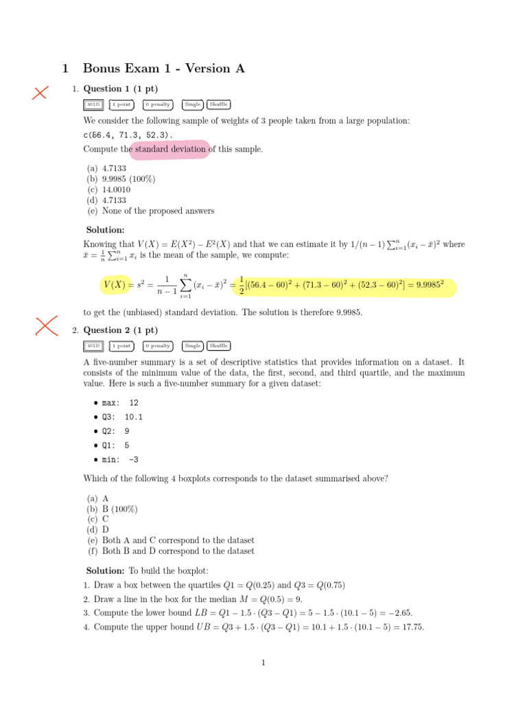 Bonus Exam 1 | PDF | Statistics | Statistical Analysis