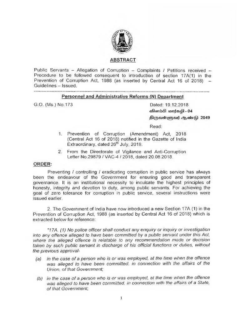 Guidelines for PCA Section 17A Implementation | PDF | Corruption | Government