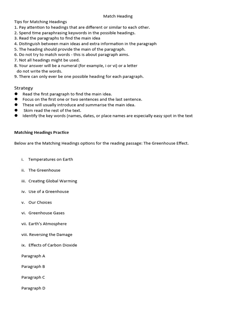 SOAL READING 10 Matching Heading | PDF | Greenhouse Effect | Climate Change