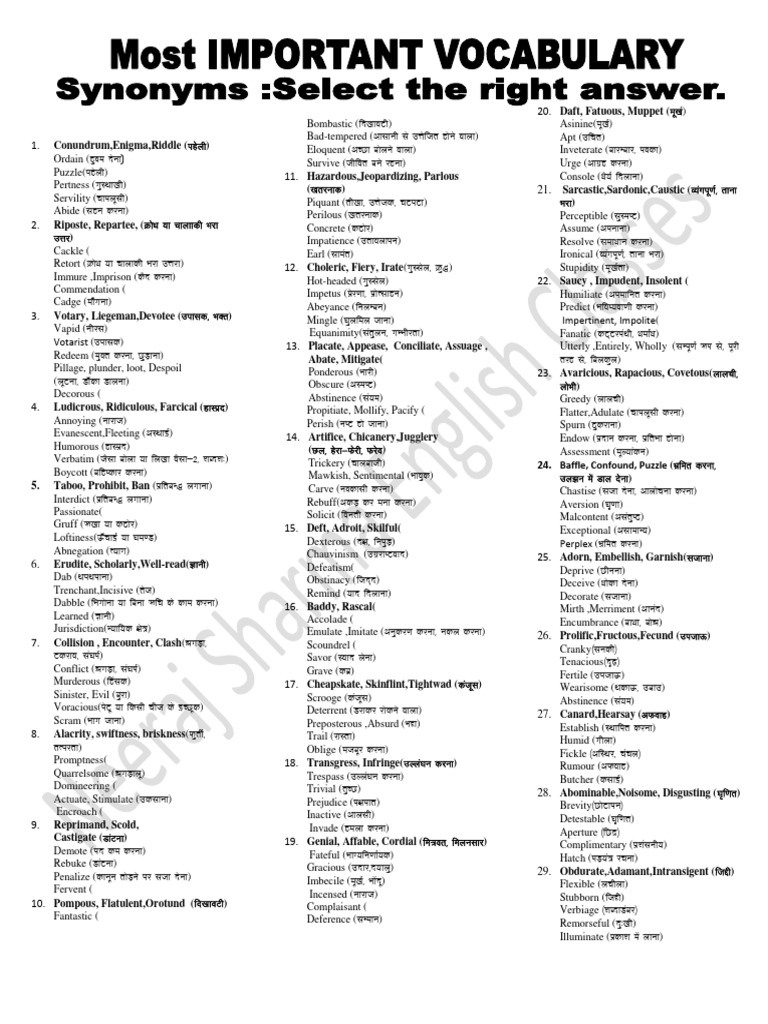 Important Vocabulary | PDF