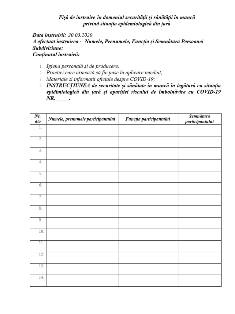 Fişă de Instruire | PDF