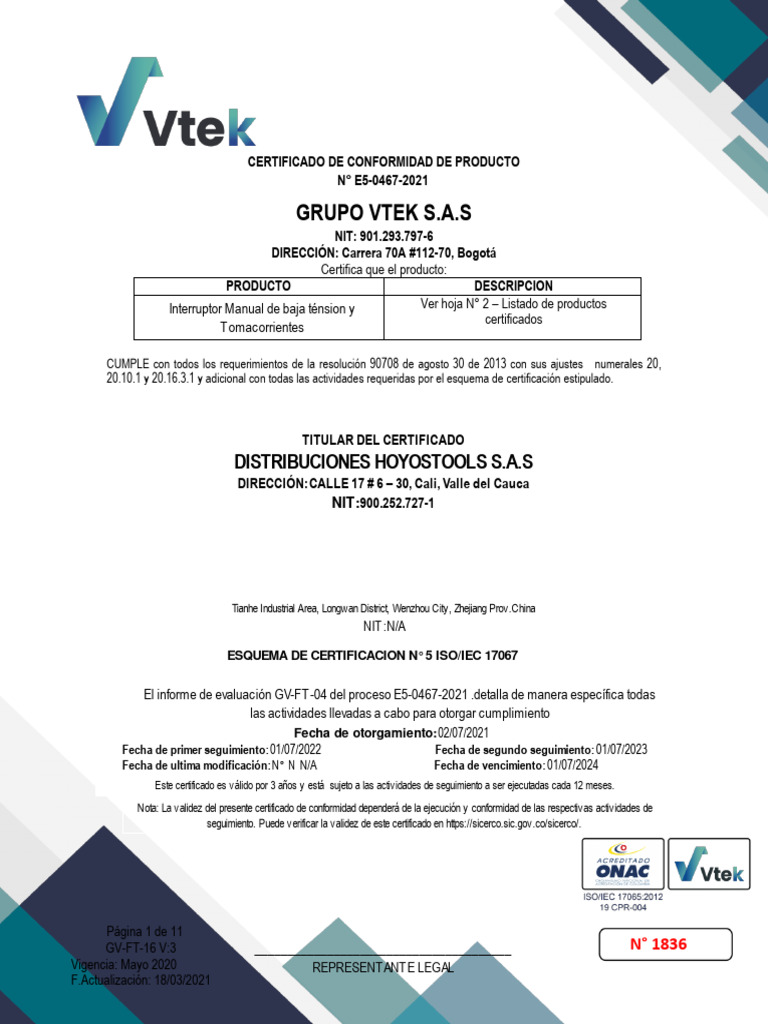 Certificado Retie Linea Bk Y Bk Plus Pdf