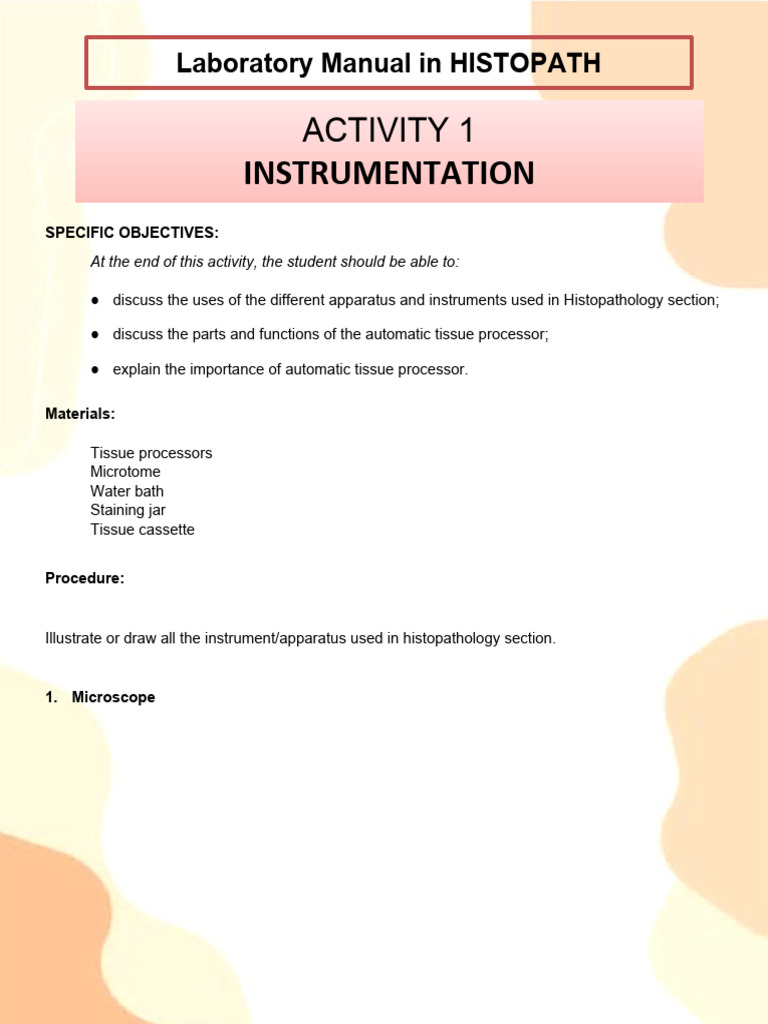 Histopath Manual-Activity 1 | PDF | Histopathology | Microscopy