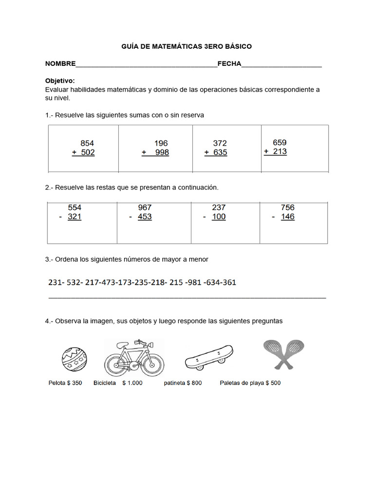Guía de Matemáticas 3ero Básico | PDF