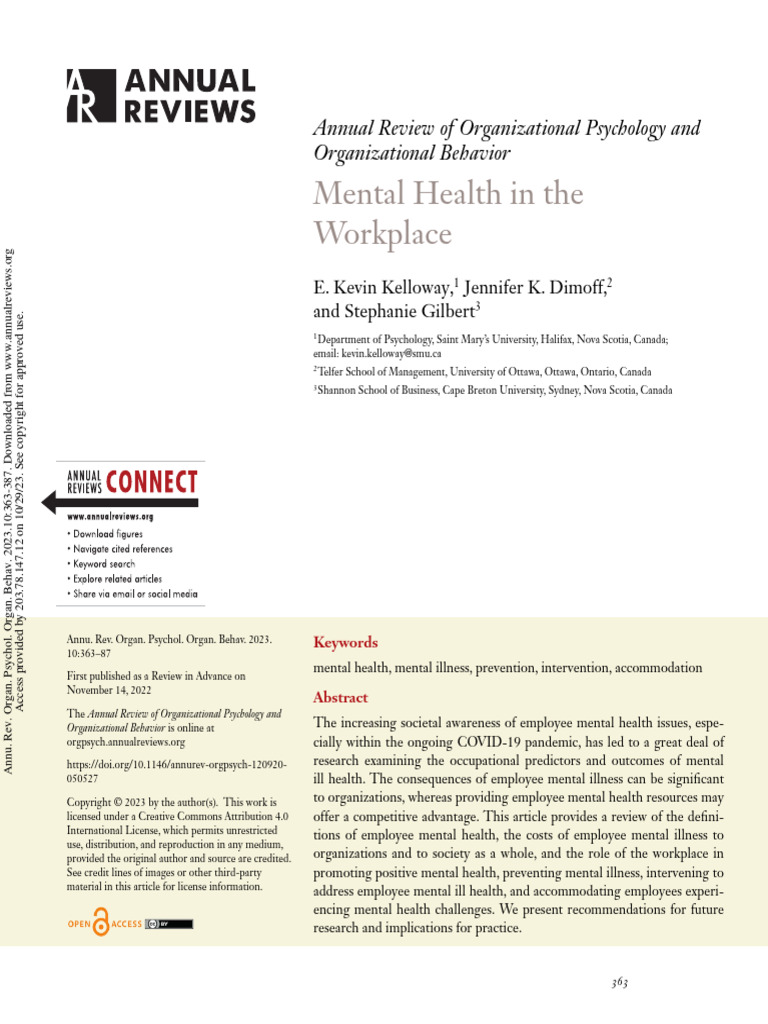 Kelloway 2023 Mental Health in The Workplace | PDF | Mental Disorder ...