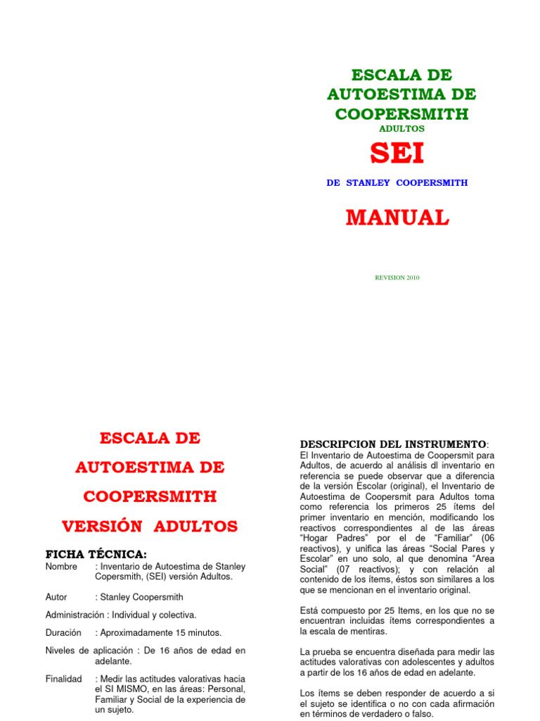 Manual de la Escala de Autoestima Coopersmith | PDF | Autoestima ...