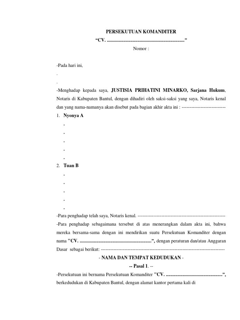 Akta Pendirian CV | PDF