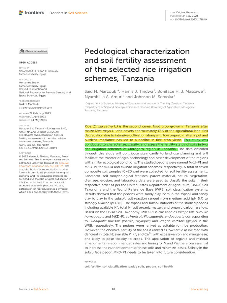 Pedological Characterization and Soil Fertility Assessment of The ... Pedological Characterization and Soil Fertility Assessment of The ...