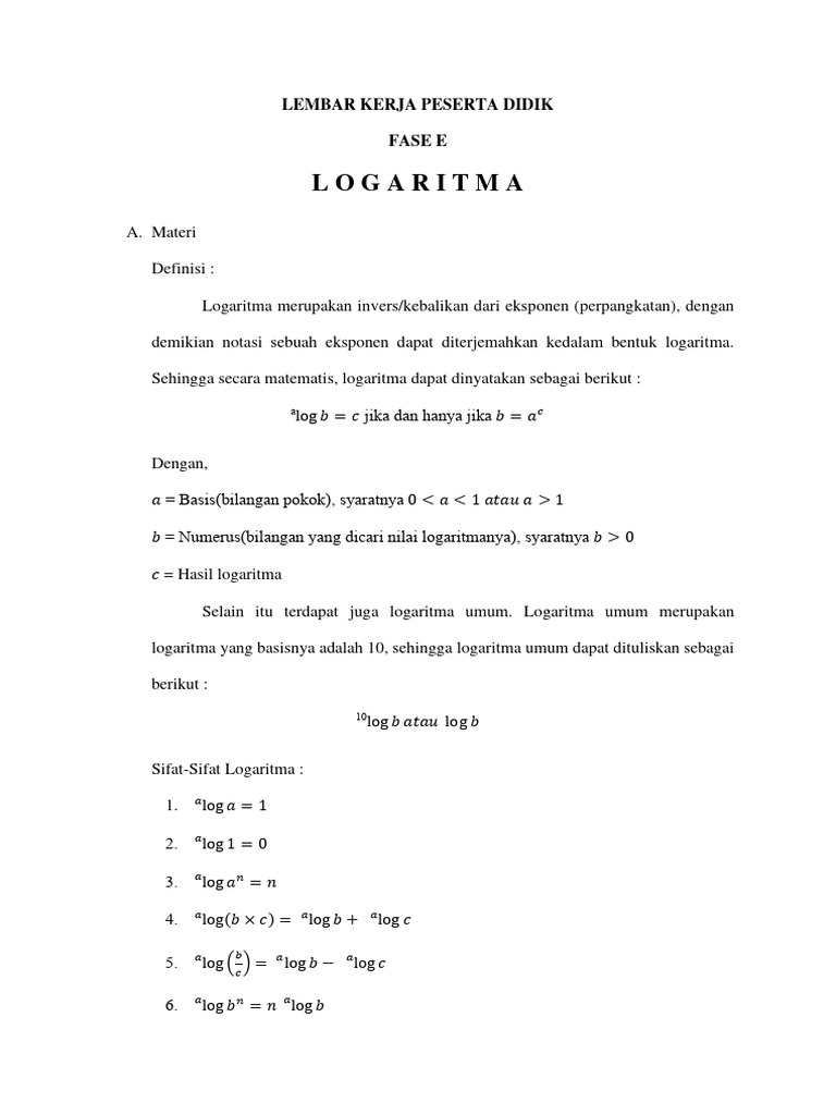 LKPD 1 Logaritma Fase E | PDF