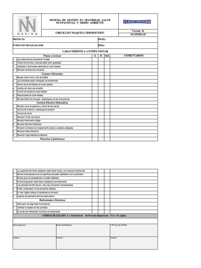 Check List Maquina Termofusion | PDF | Bienes manufacturados ...