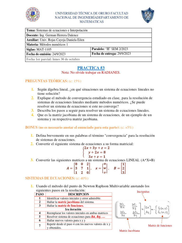 Practica 3 Mat 1105 | PDF | Ecuaciones | Matriz (Matemáticas)