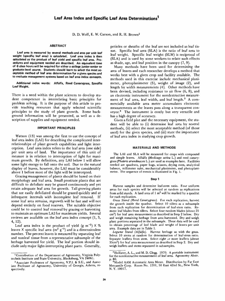 Leaf Area Index and Specific Leaf Area Determinations I: The Growth Inside The Quadrat. Select ...
