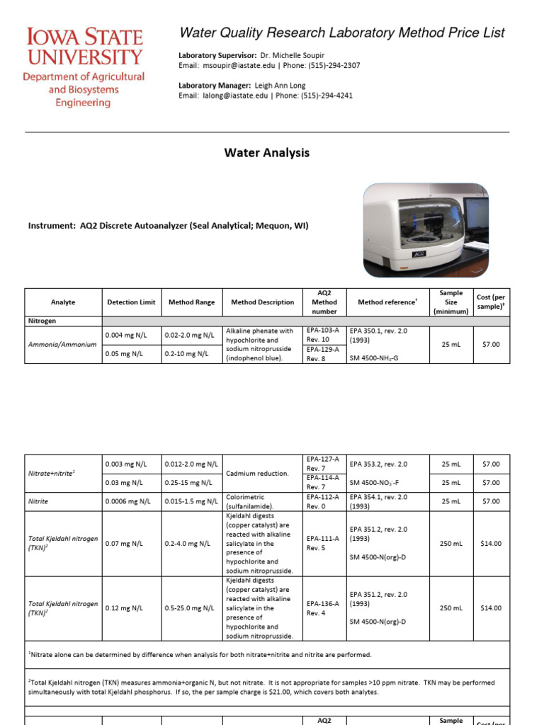 Soupir Files 2016 11 Water Quality Research Laboratory Method Price ...
