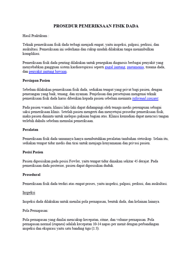 Prosedur Pemeriksaan Fisik Dada | PDF