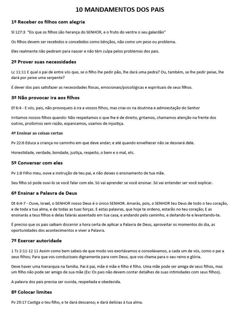 10 MANDAMENTOS DOS PAIS | PDF | Os Dez Mandamentos