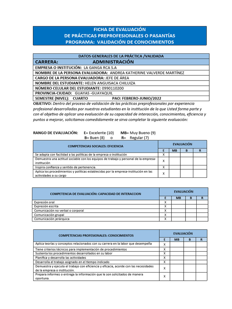 Ficha de Evaluacion | PDF | Evaluación | Business