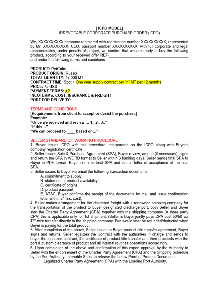 Icpo Model | PDF | Letter Of Credit | Business