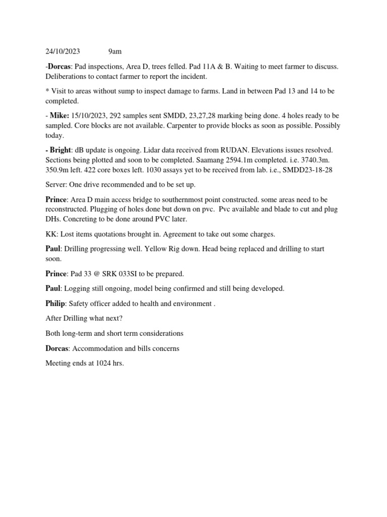 Project Update: Drilling and Inspections | PDF