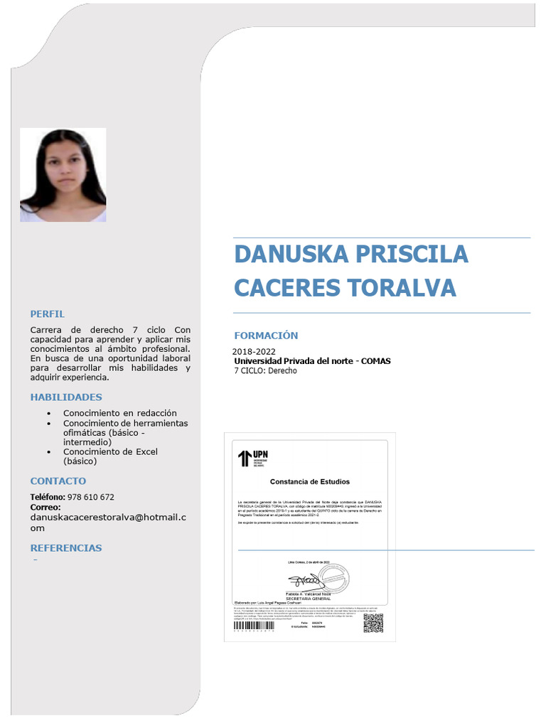 CV DANUSKA PRISCILA CACERES TORALVA o | PDF