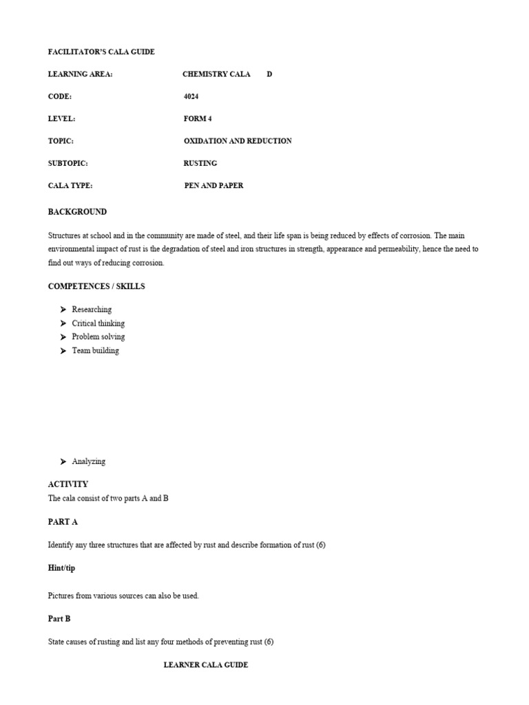 O'Level Chemistry Cala Component D | PDF | Rust | Corrosion O'Level Chemistry Cala Component D | PDF | Rust | Corrosion